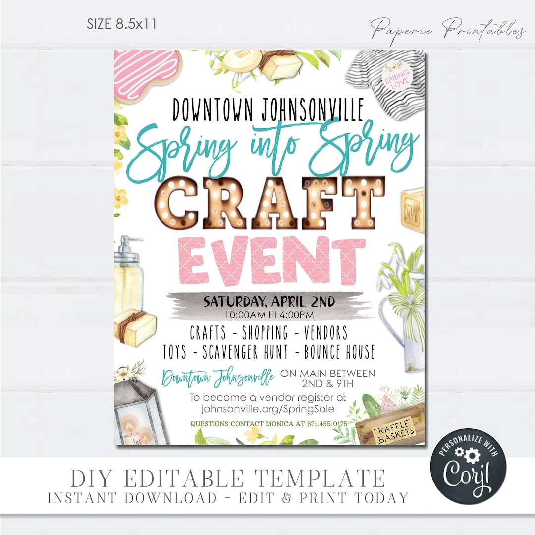 Editable Spring Craft Event Flyer: Printable Fair Template (DIY Corjl ...