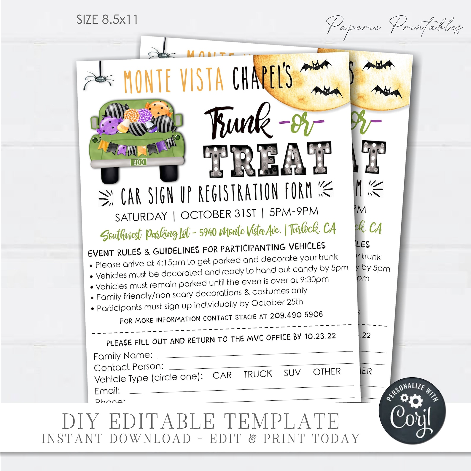 EDITABLE Trunk or Treat Sign up Sheet Halloween Trunk or - Etsy