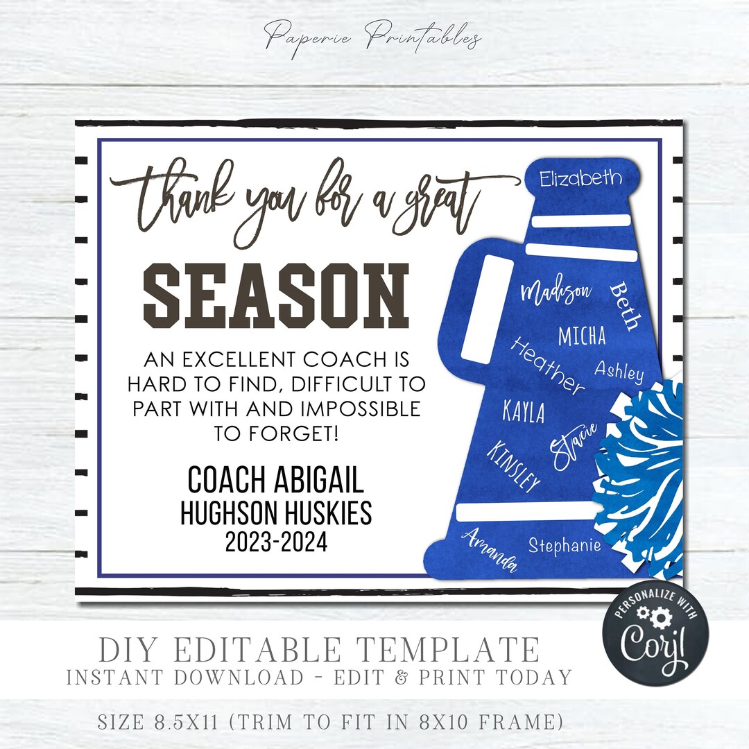 Cheerleading Coach Gift Printable: Team Appreciation (DIY Editable With ...