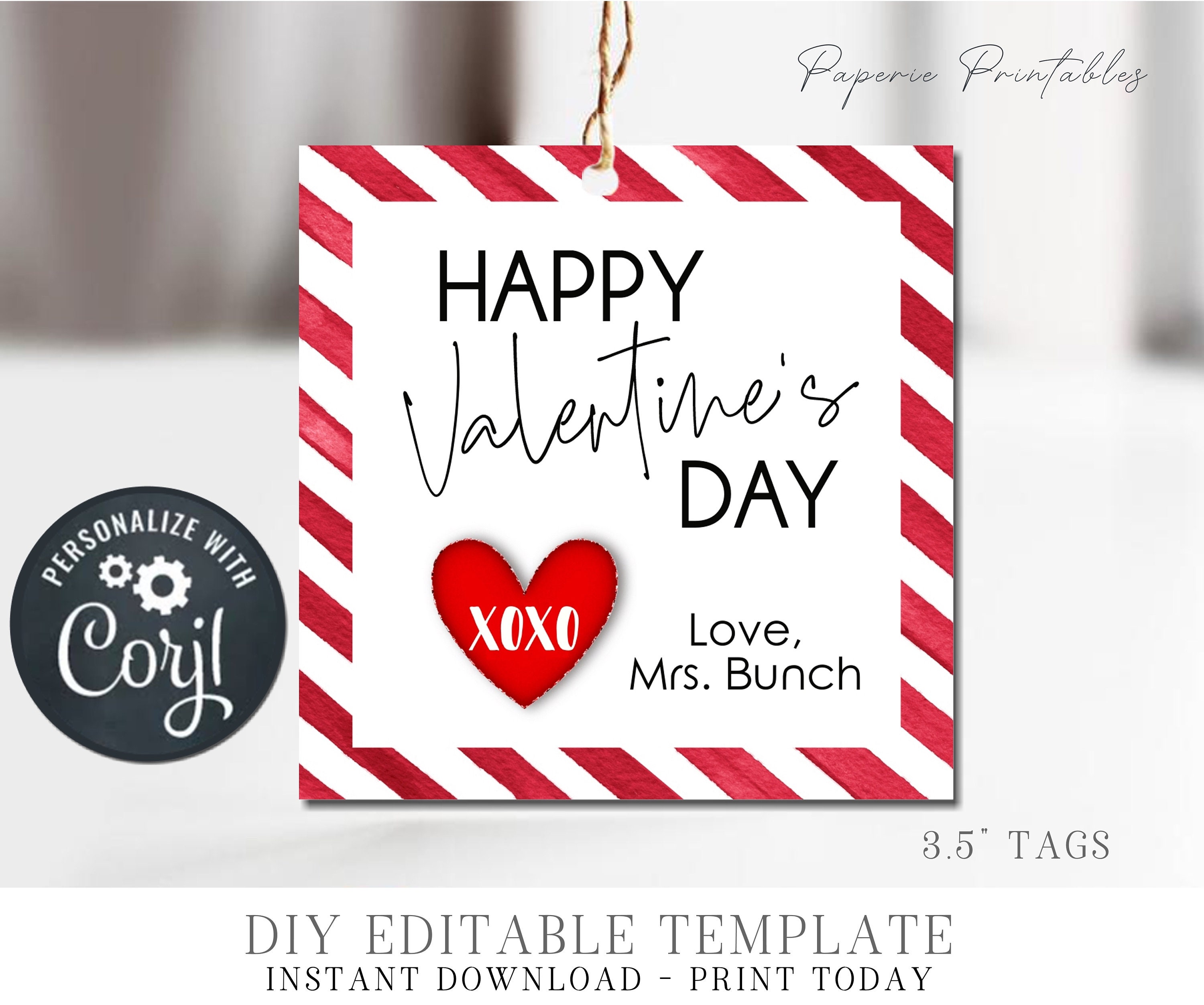 Editable Happy Valentine's Day Tag, Valentine's Day Gift Tag, Valentine ...