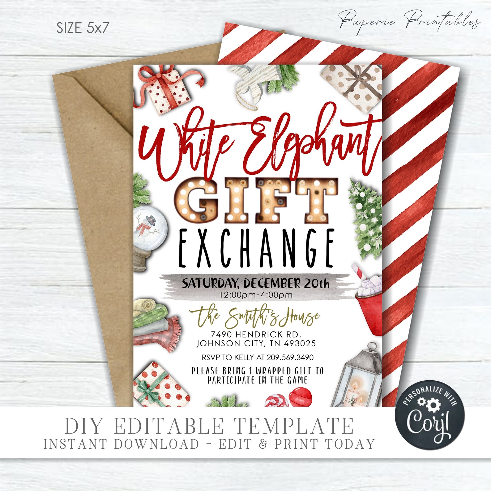 EDITABLE White Elephant Gift Exchange Invitation Christmas - Etsy