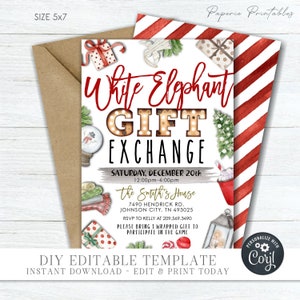 Editable White Elephant Gift Exchange Invitation: Christmas Party (DIY ...