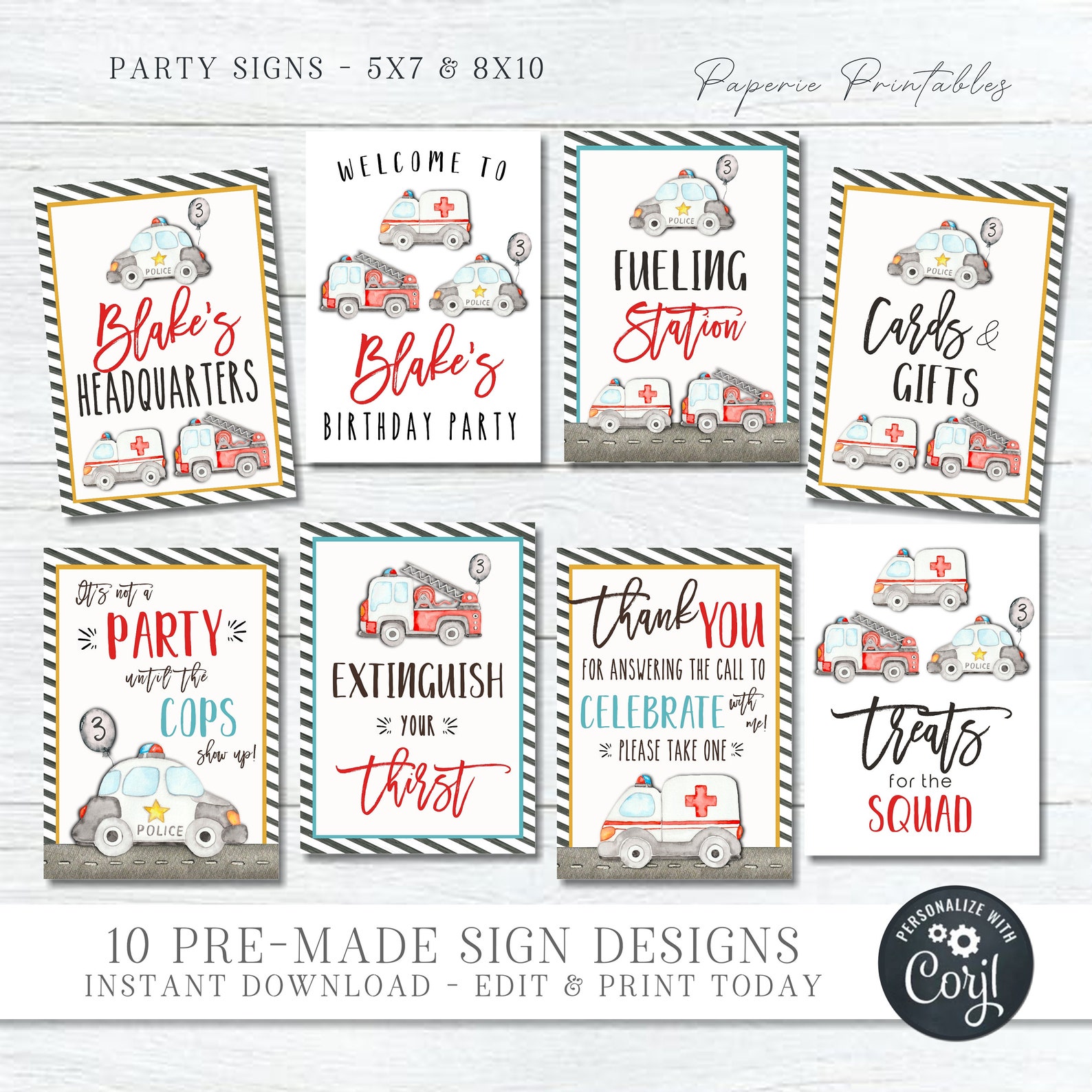 EDITABLE First Responders Party Signs First Responders - Etsy