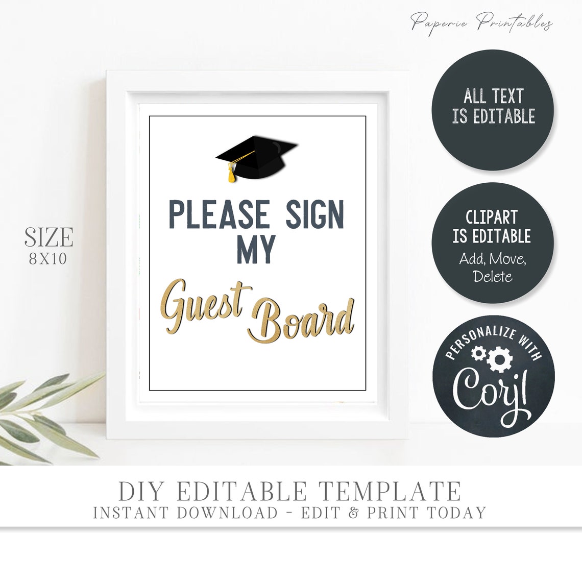 Editable Graduation Guest Book Signature Board (digital Download) #GP45 ...