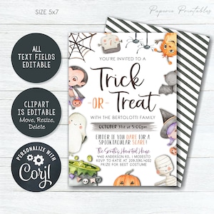 Editable Halloween Trick or Treat Invitation Template (5x7) (DIY Corjl ...