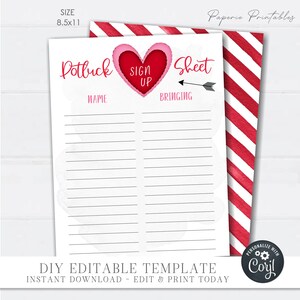 Editable Valentine's Day Potluck Sign up Sheet (digital Download) - Etsy