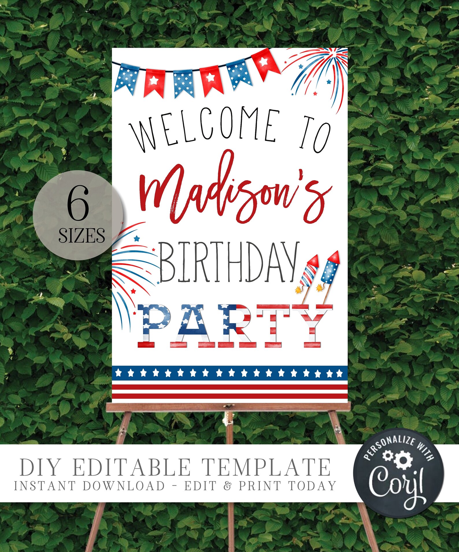 Editable 4th of July Birthday Party Welcome Sign 4th of July - Etsy