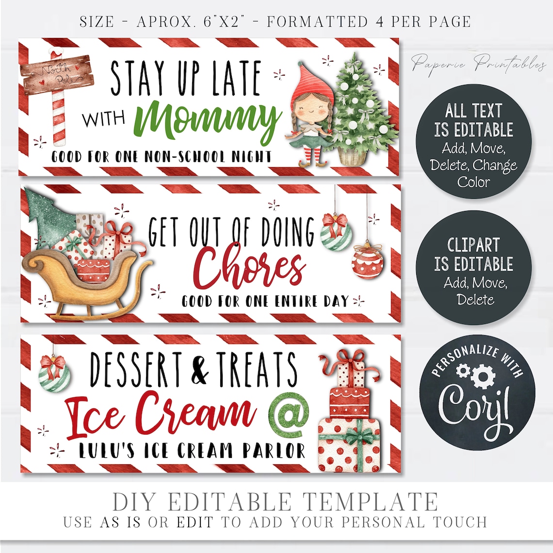 EDITABLE Kids Christmas Coupon Book Christmas Coupons for - Etsy