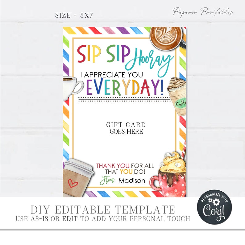 Editable Coffee Teacher Appreciation Gift Card Holder (digital Download ...