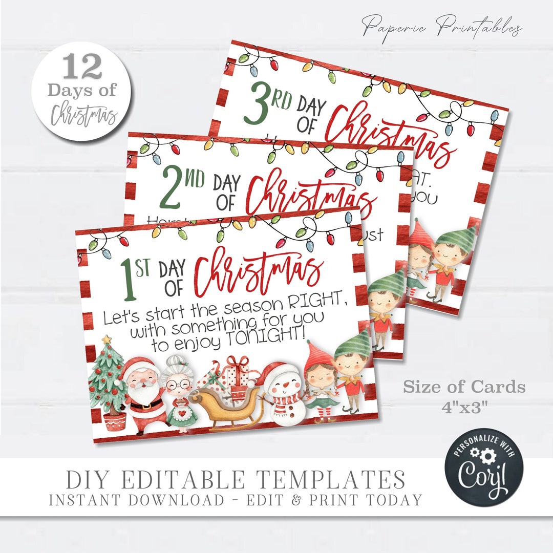 EDITABLE 12 Days of Christmas Printable Tags, 12 Days of Christmas ...