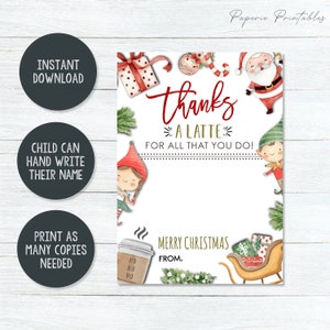 EDITABLE Christmas Gift Card Holder, Christmas Thanks a LATTE Gift Card ...