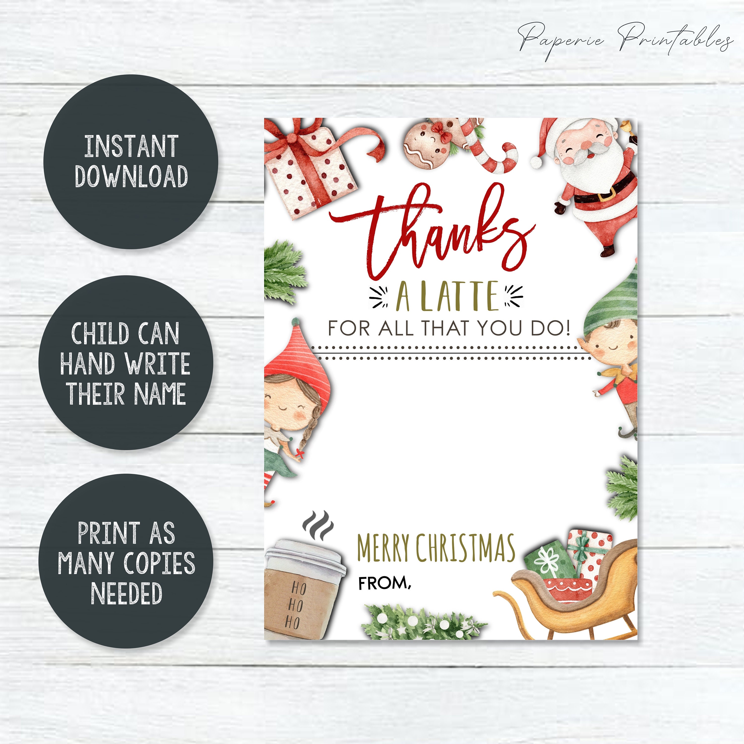 EDITABLE Christmas Gift Card Holder, Christmas Thanks a LATTE Gift Card ...