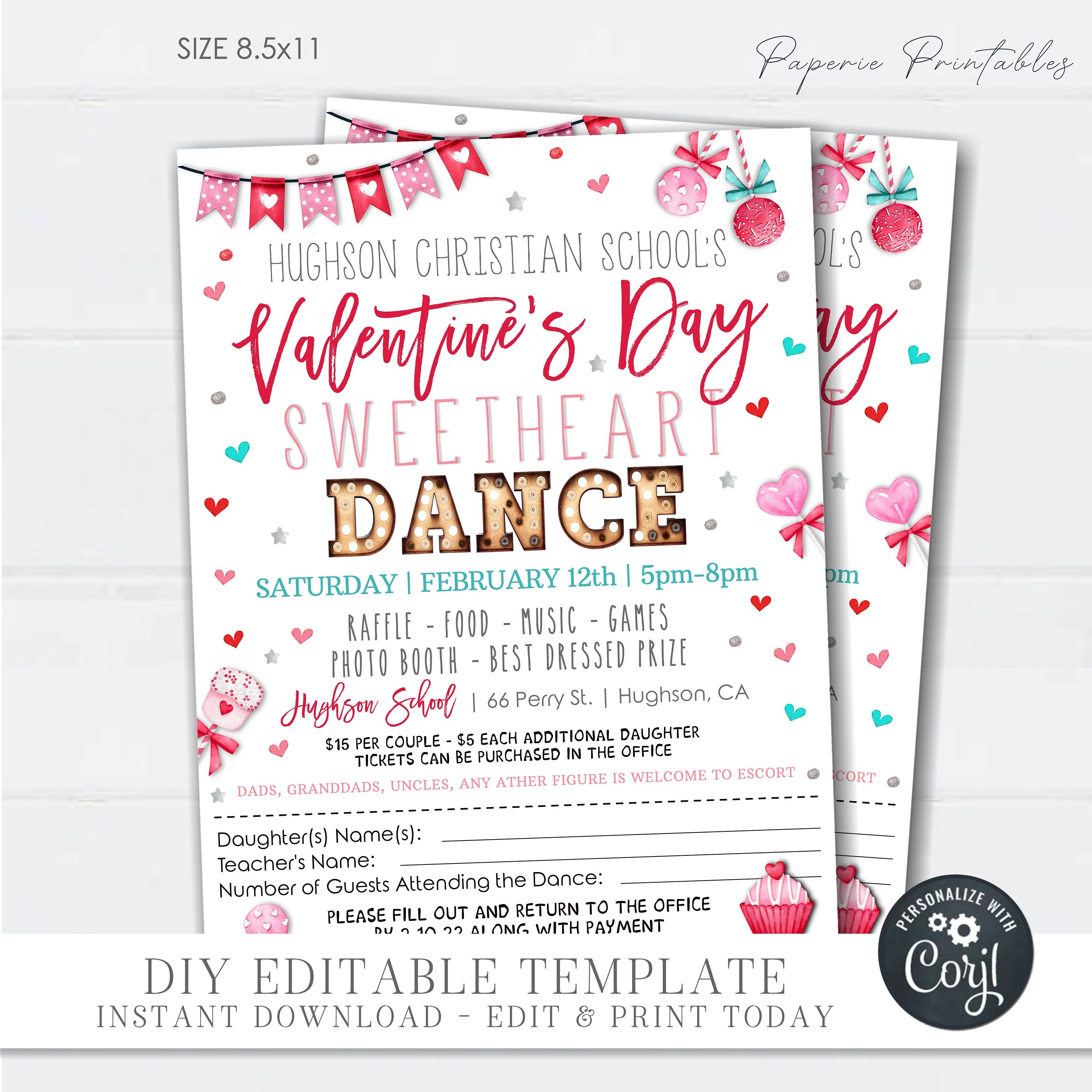 EDITABLE Daddy Daughter Dance Flyer Valentine's Day Dance - Etsy