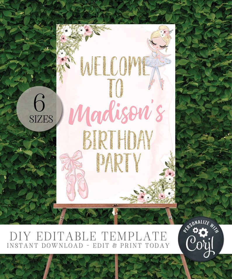 Editable Ballerina Party Welcome Sign Ballerina Birthday | Etsy