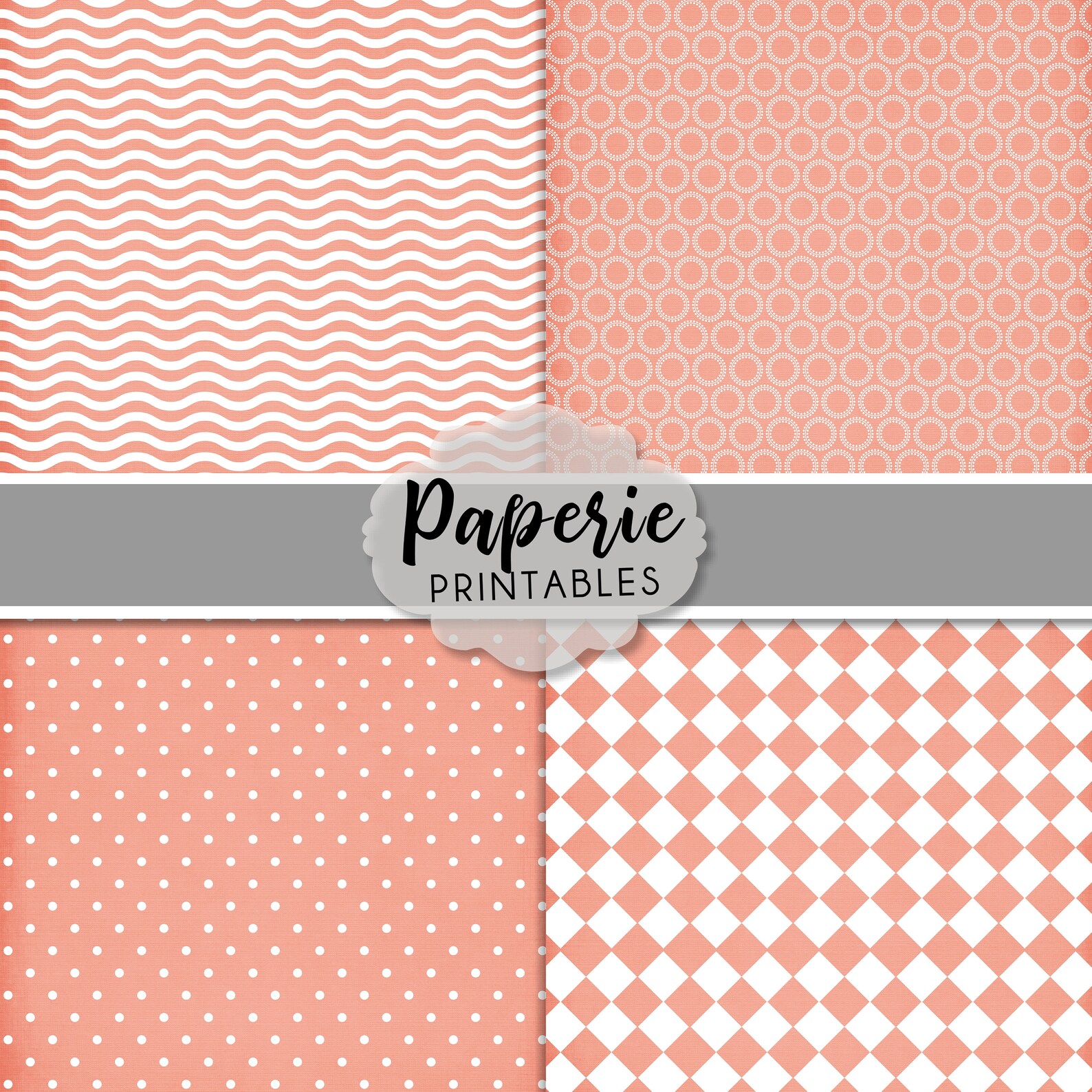 Peach & White Pattern Digital Paper 12x12 Digital | Etsy