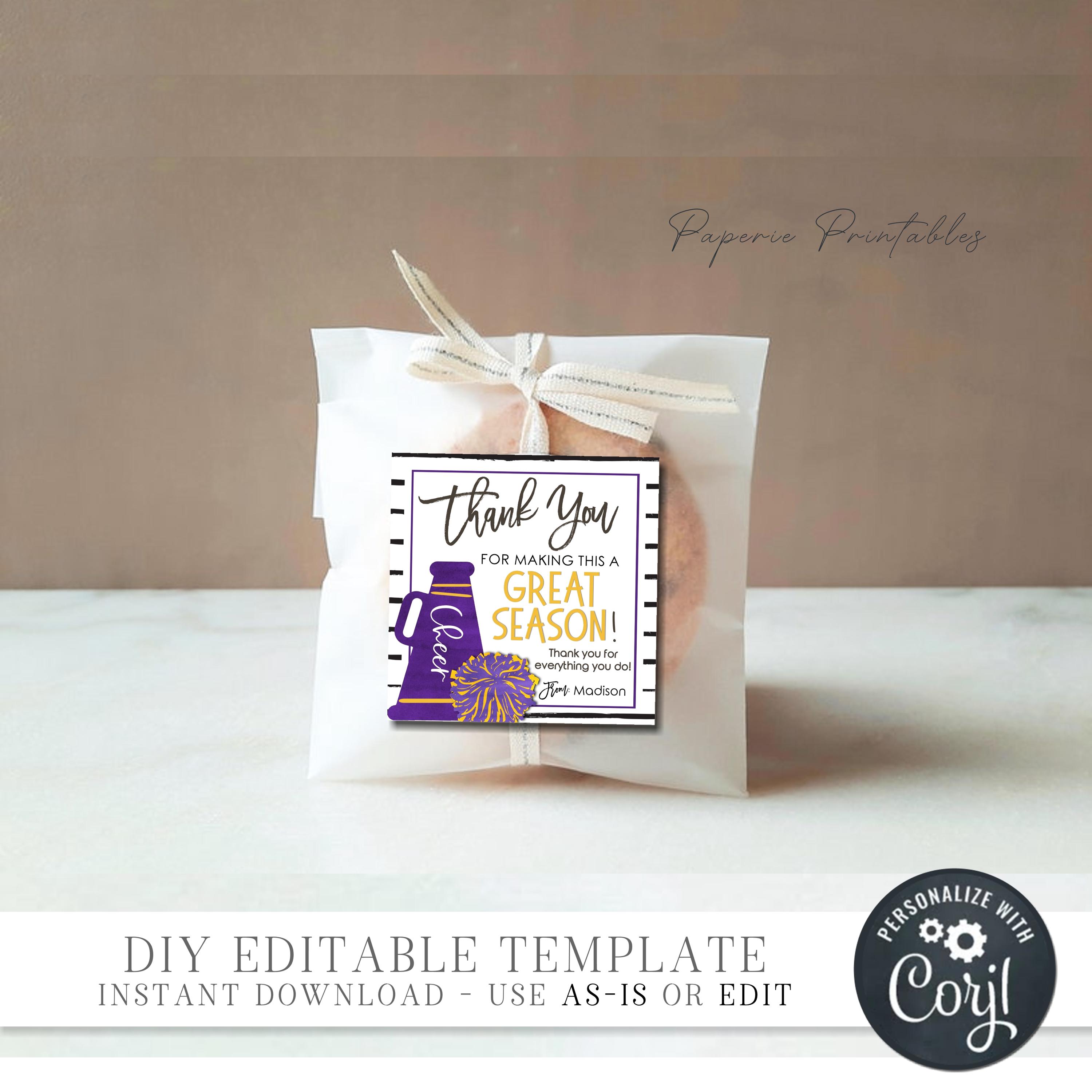 Editable Cheer Coach Gift Tag: Purple & Gold (DIY Digital Download) # ...