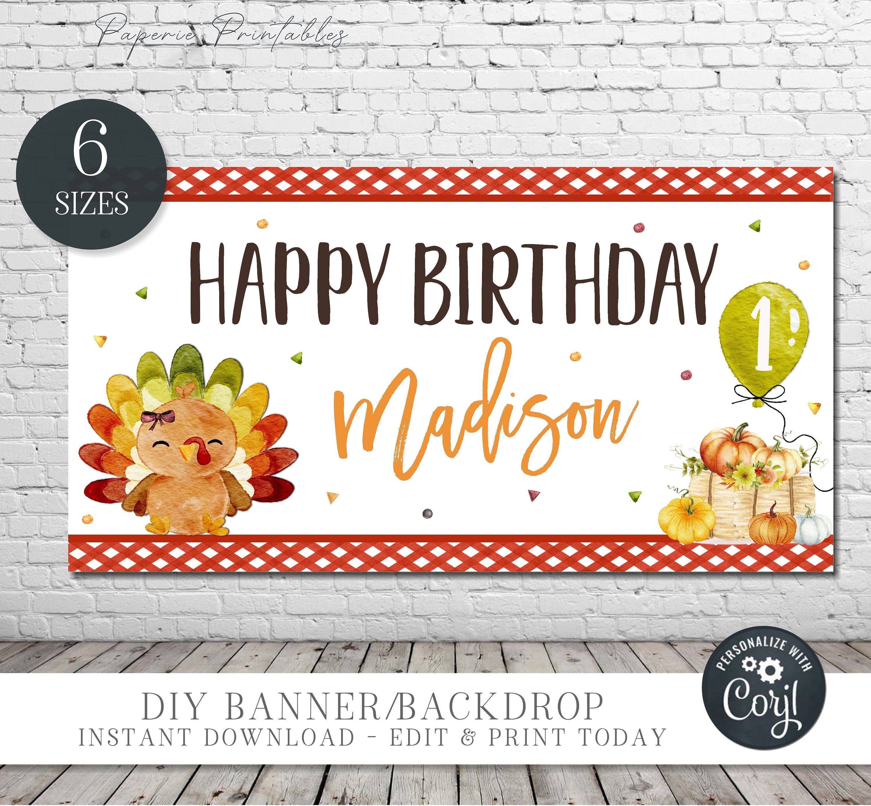 EDITABLE Turkey Birthday Party Backdrop Little Turkey | Etsy