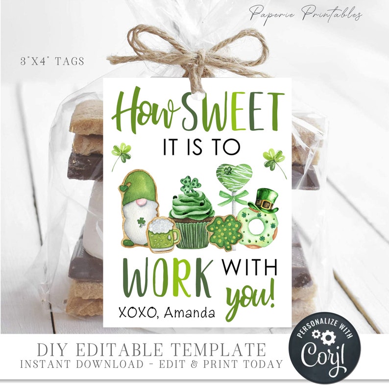 Editable St. Patrick's Day Gift Tag: Sweets Co-worker Tag (DIY With ...