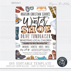 Editable Winter Shoe Drive Flyer: School Fundraiser (DIY Corjl) #FLYR24 ...