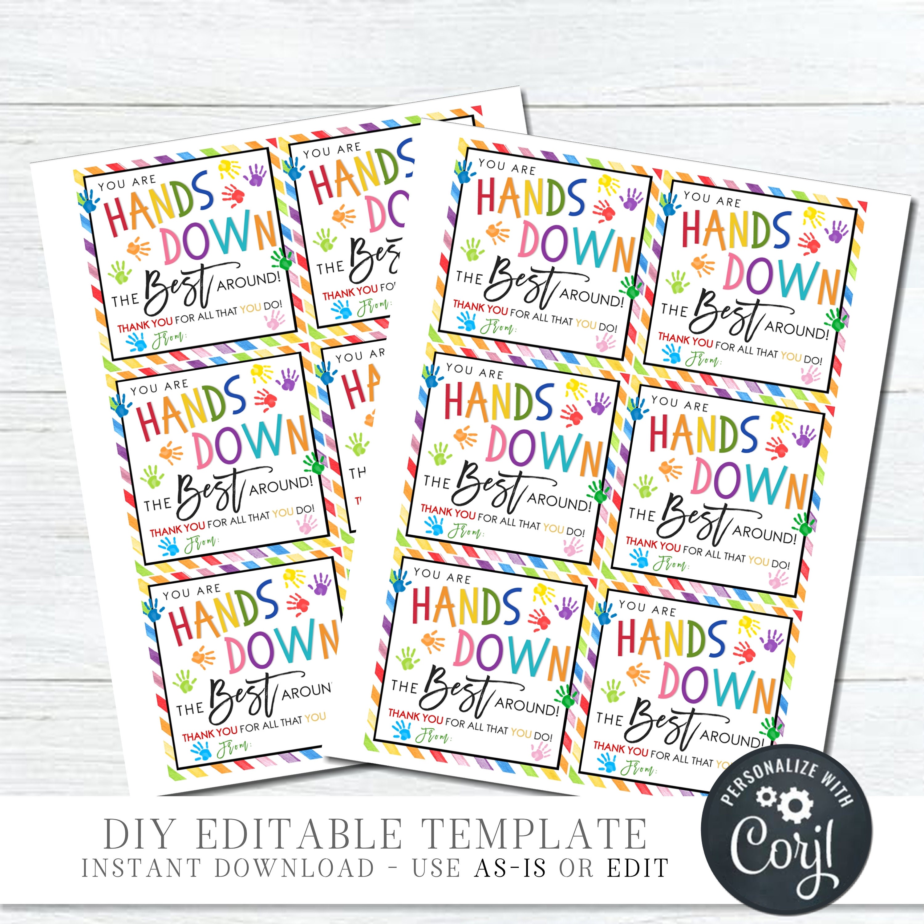 EDITABLE Teacher Appreciation Gift Tag Hands Down Teacher - Etsy Australia