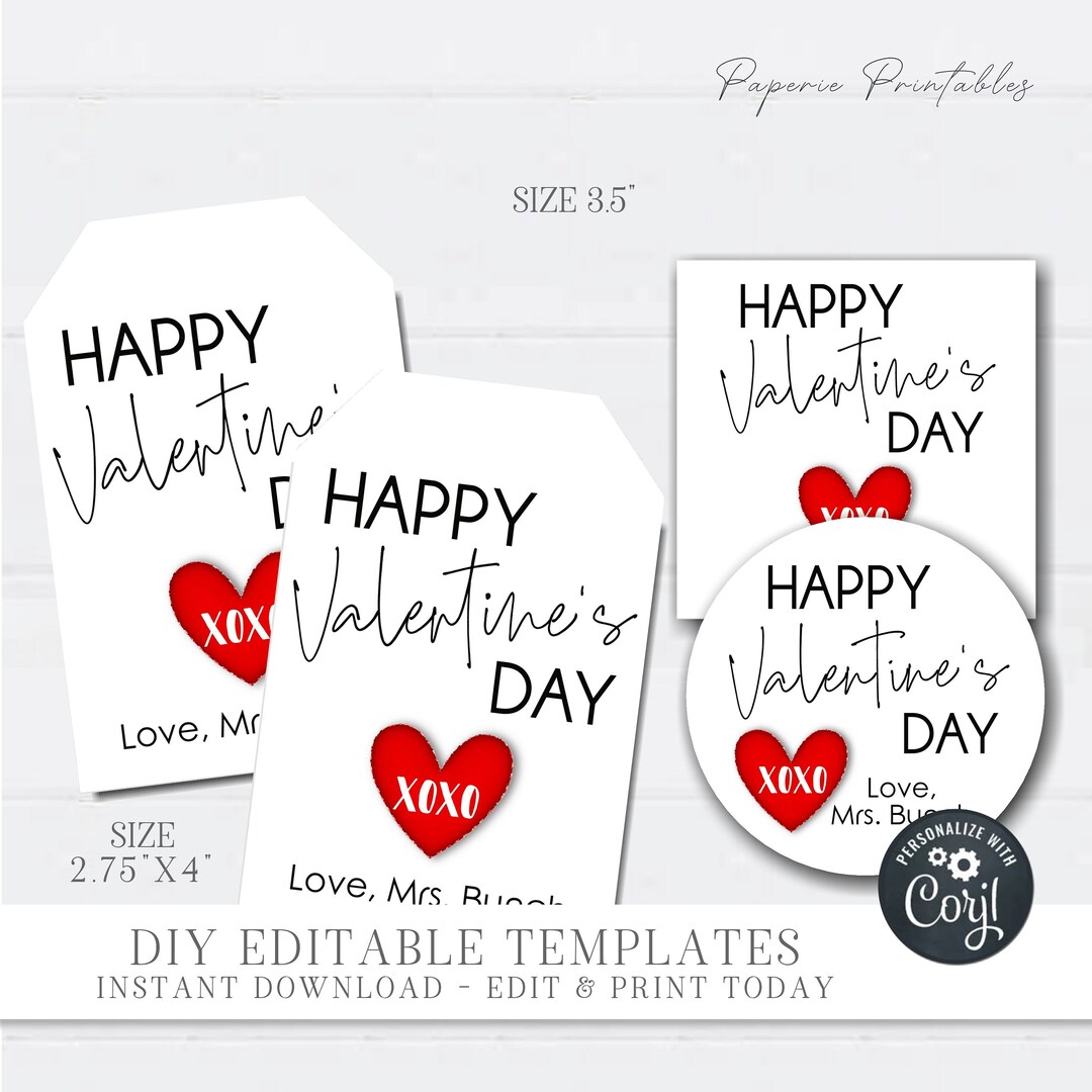 Editable Valentine's Day Gift Tag, Happy Valentine's Day Tag, Valentine ...