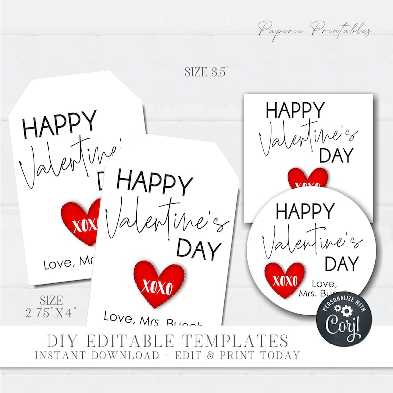 Editable Valentine's Day Gift Tag Happy Valentine's | Etsy
