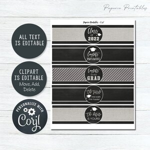 EDITABLE Graduation 2022 Water Bottle Wraps, Class of 2022 Water Bottle ...