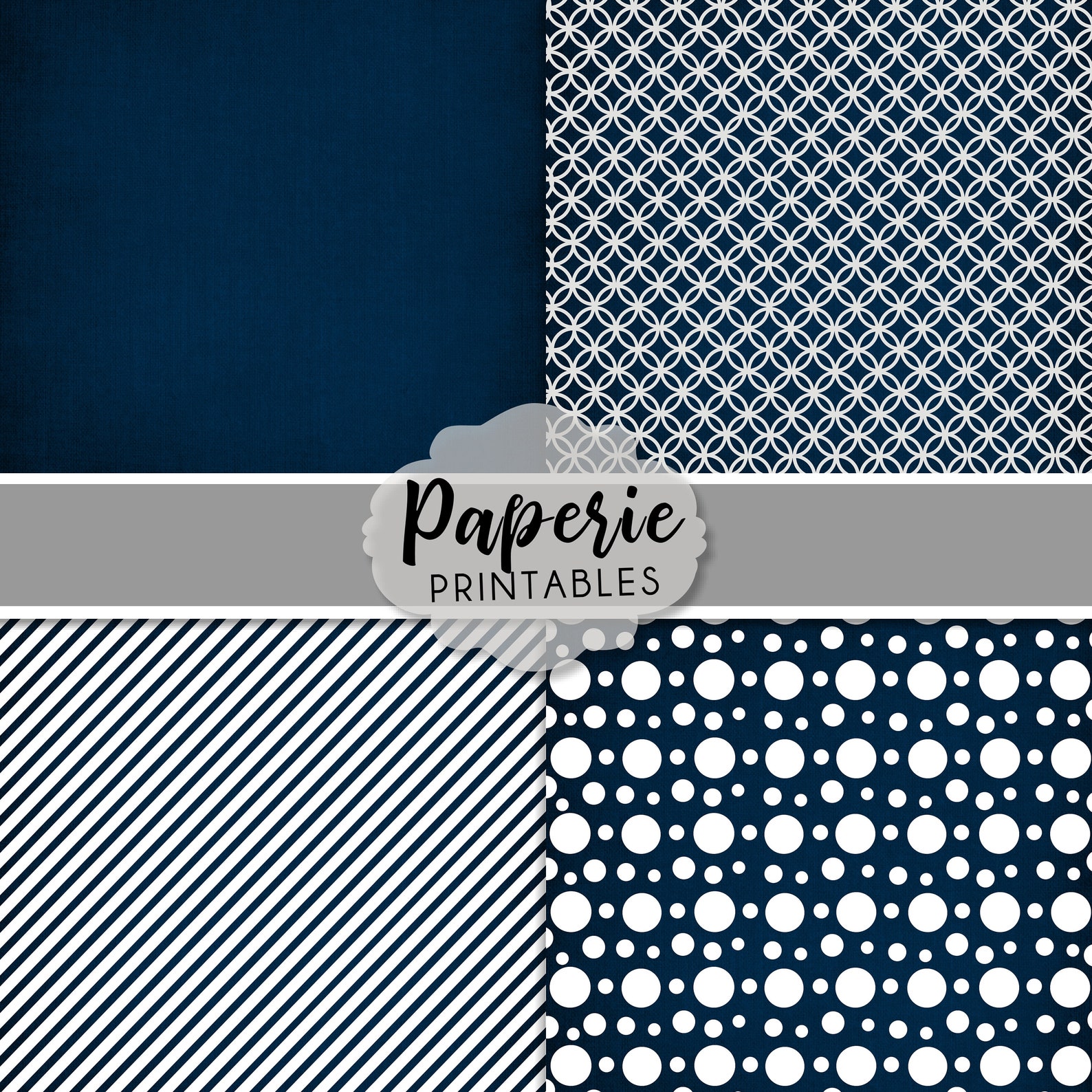 Navy & White Digital Paper: 12x12 Scrapbook Patterns (digital Download ...