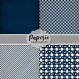 Navy & White Pattern Digital Paper - 12x12 Digital Scrapbooking Paper ...