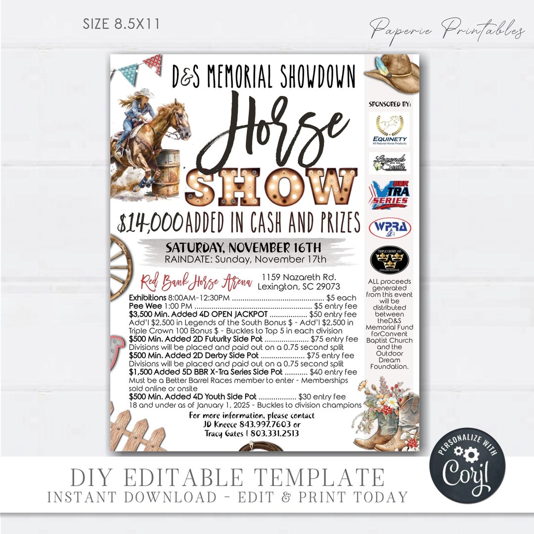 Editable Horse Show Flyer Template: DIY Event Printable (8.5x11 ...