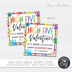 EDITABLE Sticky Hand High Five Valentine Gift Tag, Kids Valentine's Day ...