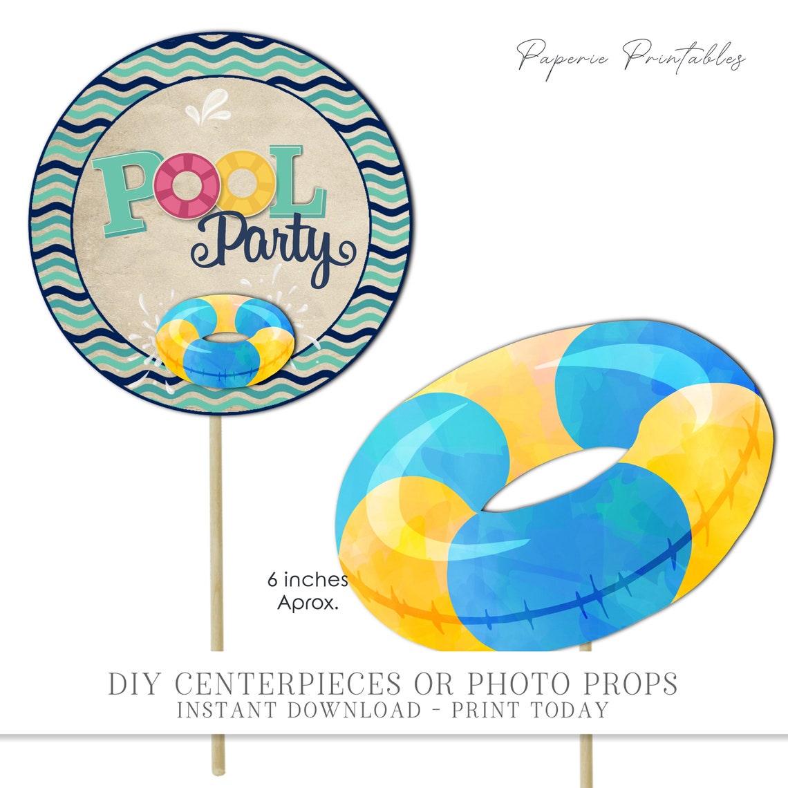 Editable Pool Party Centerpieces: DIY Photo Props (digital Download) # ...