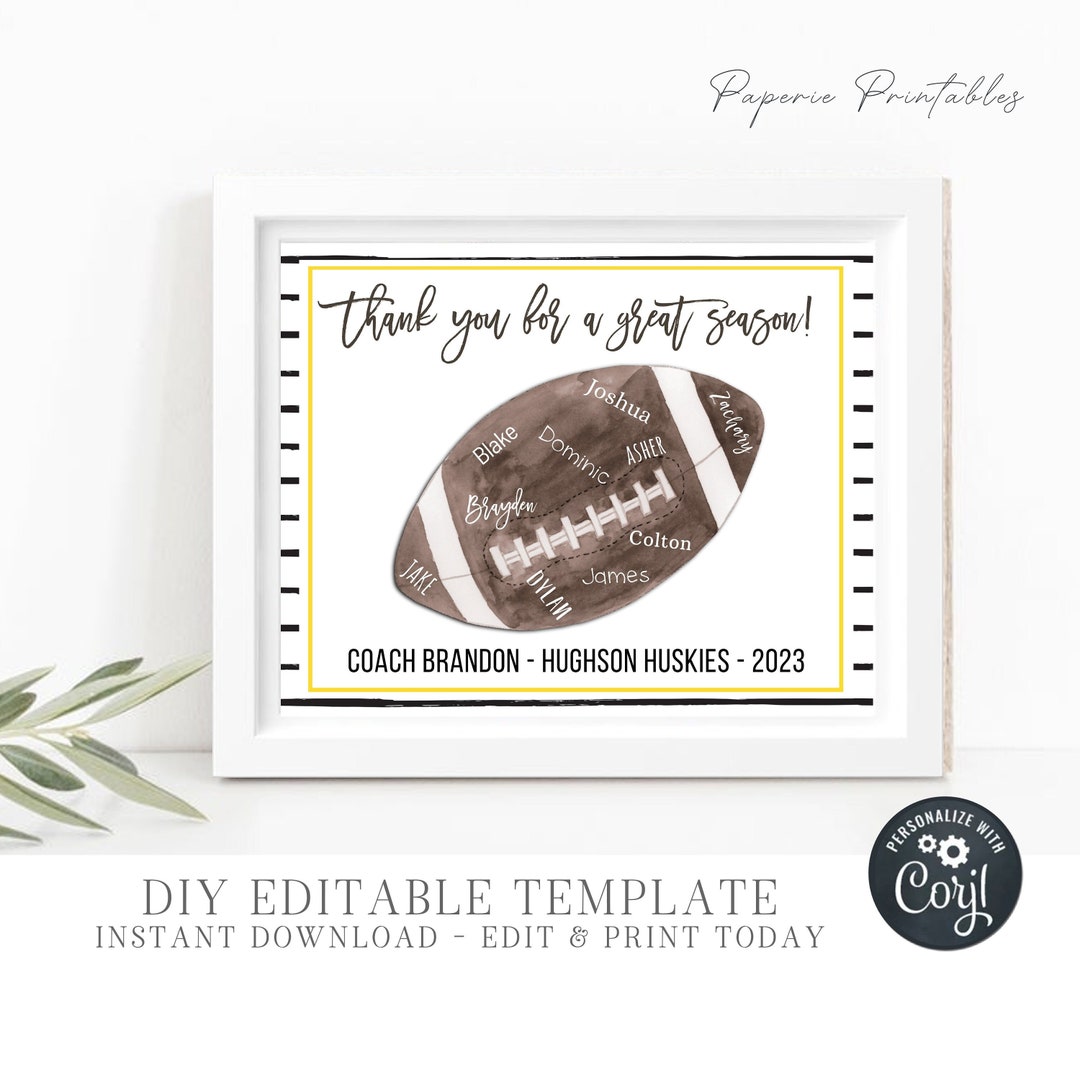 Editable Football Coach Gift Printable: Team Appreciation (digital ...