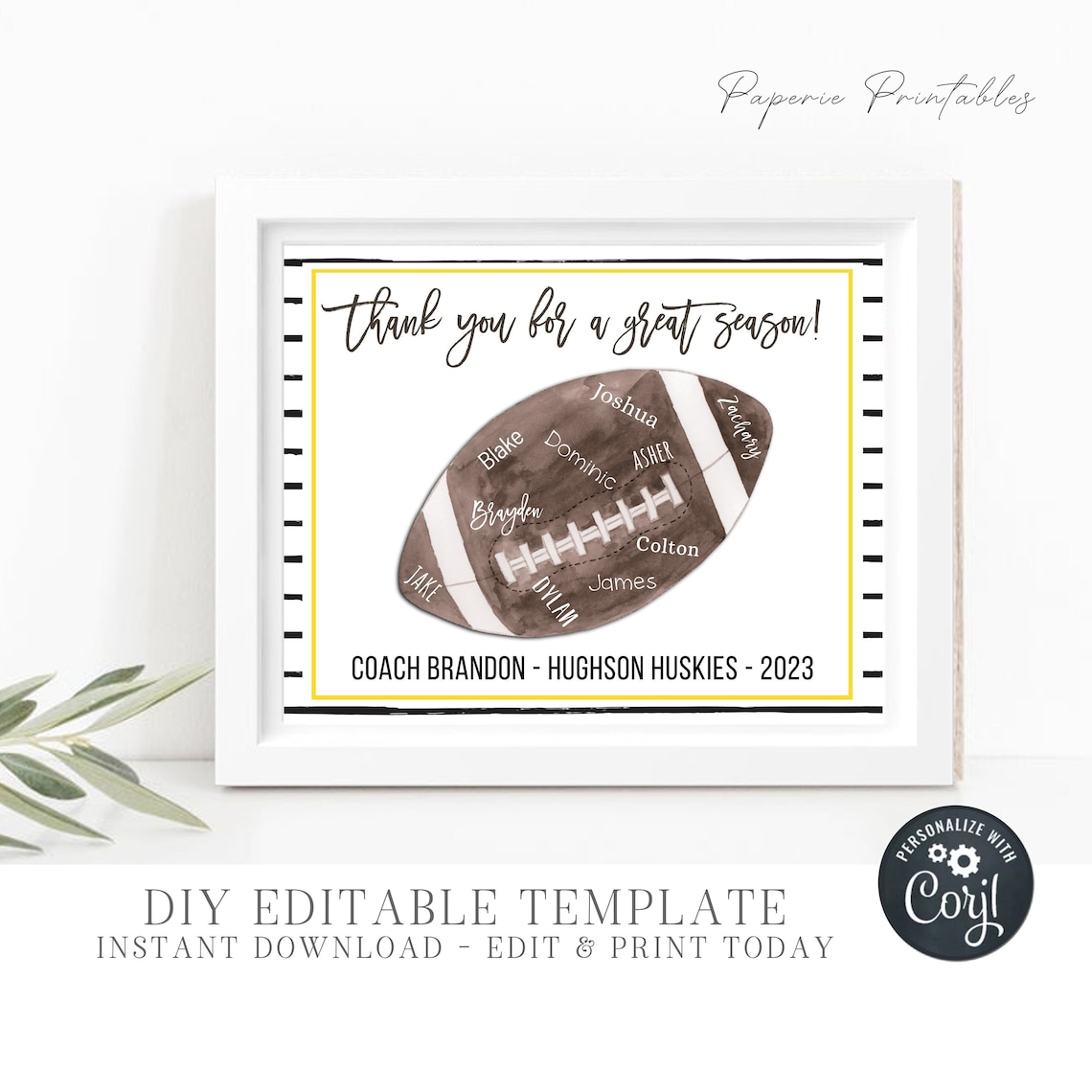 Editable Football Coach Gift Printable: Team Appreciation (digital ...