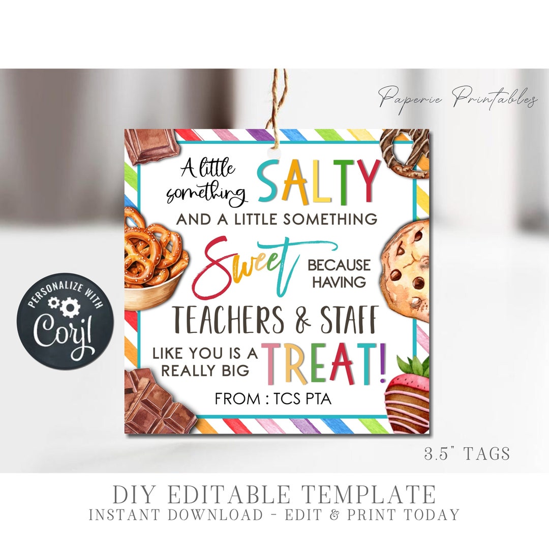 Sweet & Salty Teacher Appreciation Gift Tag: Editable DIY (digital ...