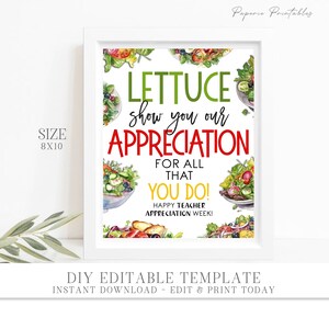 Salad Bar Teacher Appreciation Sign: Editable Thank You (DIY Corjl ...