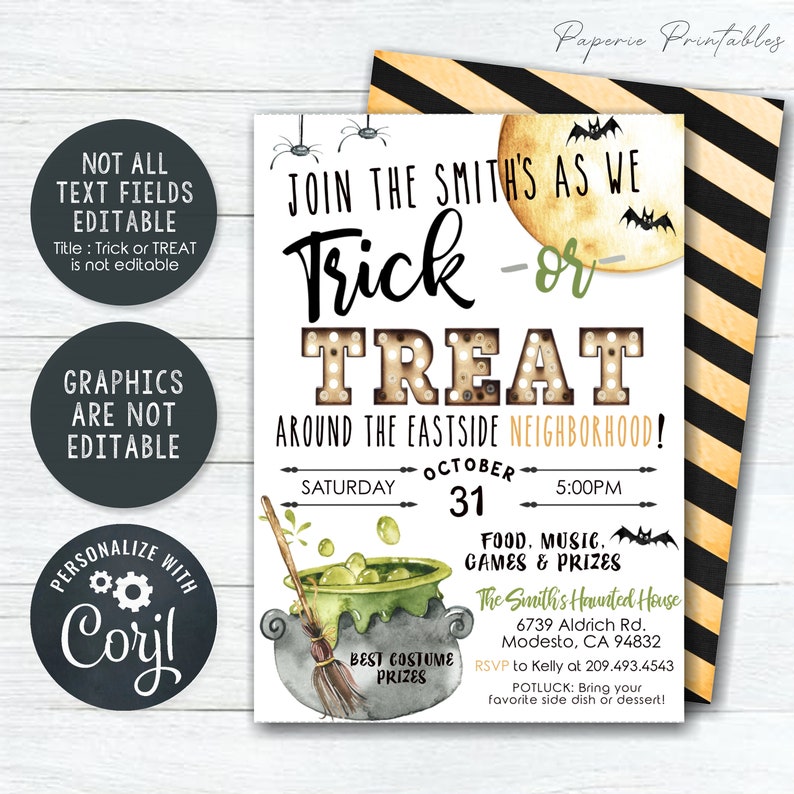 EDITABLE Halloween Trick or Treat Flyer Trick or Treat | Etsy