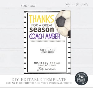 EDITABLE Soccer Coach Appreciation Gift Card Holder, Coach Appreciation ...