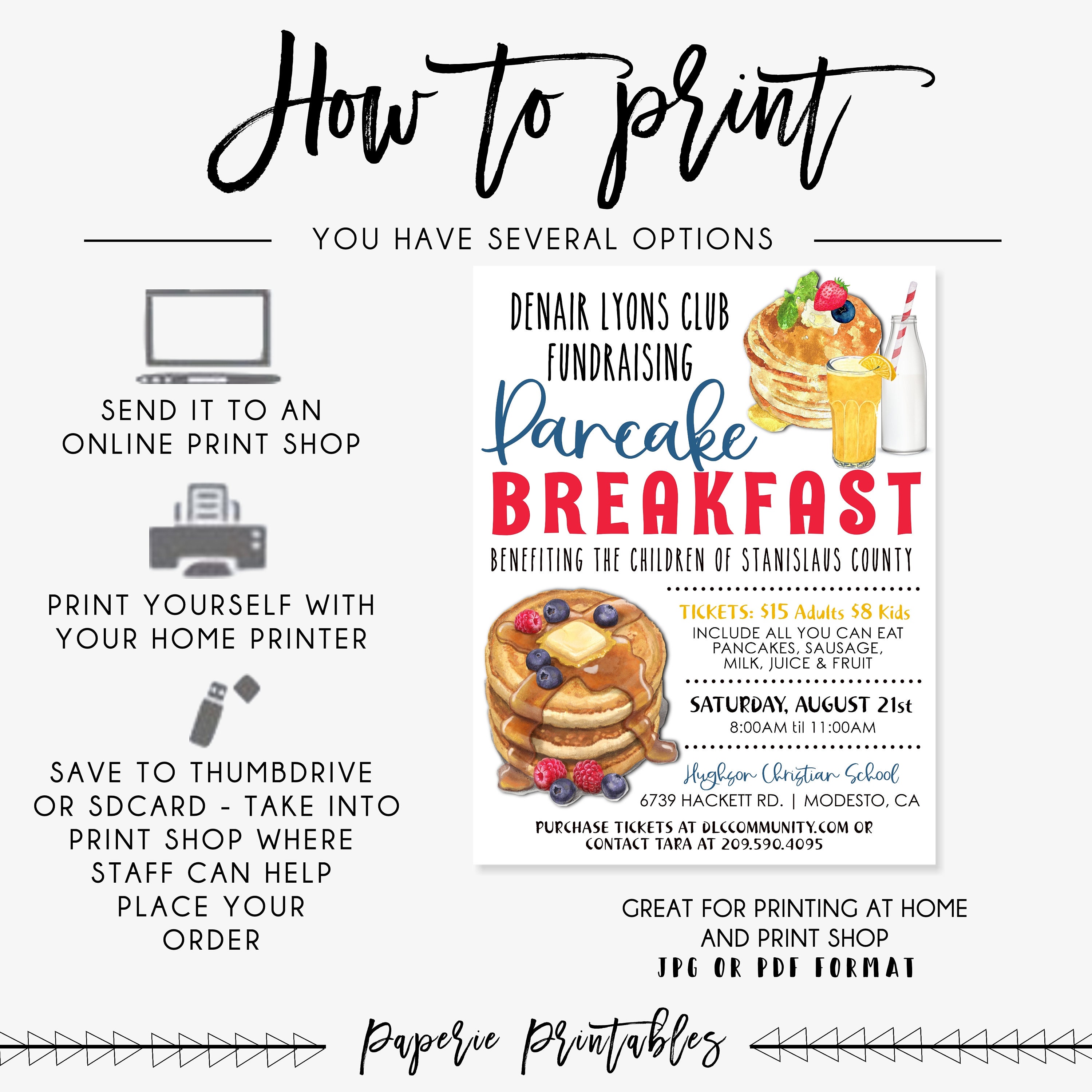 EDITABLE Pancake Breakfast Fundraiser Pancake Breakfast Flyer - Etsy