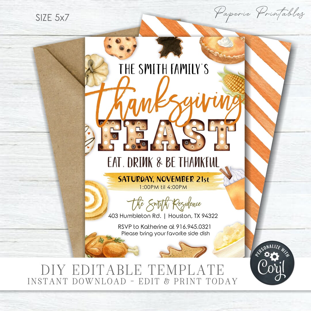 Editable Thanksgiving Feast Invitation Template (digital Download) # ...