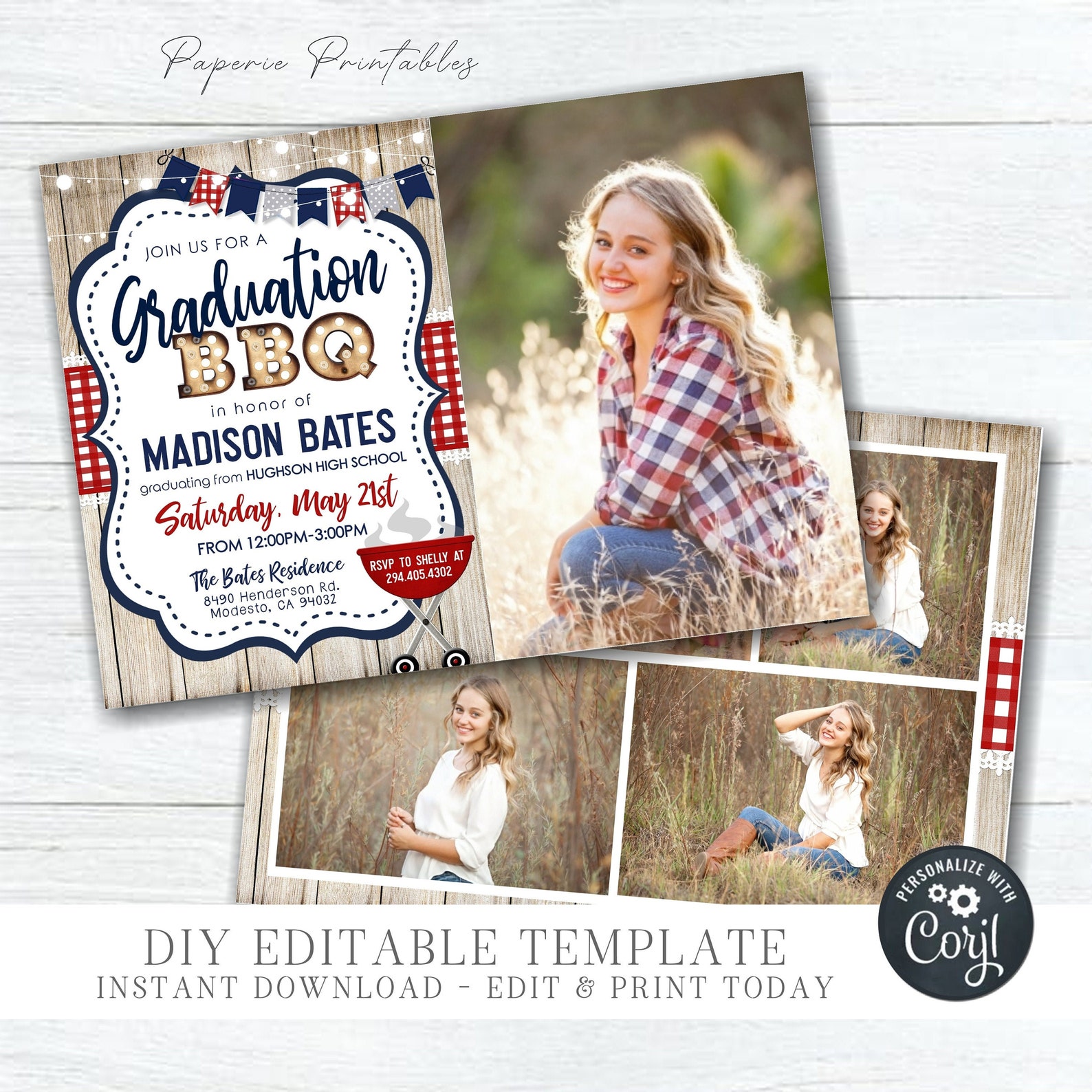 EDITABLE Graduation BBQ Invitation Graduation Party Template - Etsy