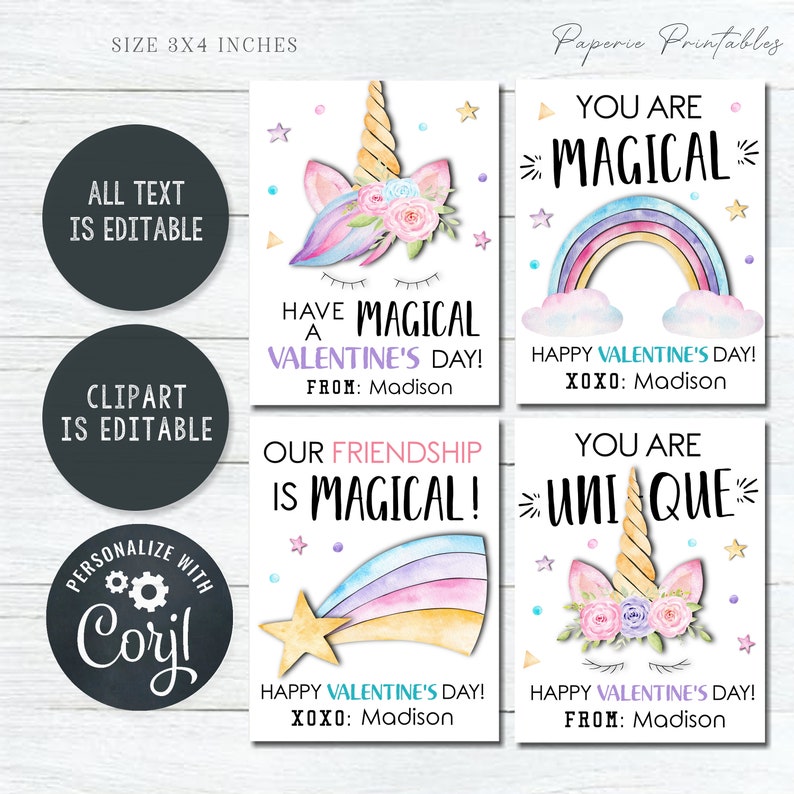 EDITABLE Unicorn Valentine Cards Kid Valentine Cards School - Etsy
