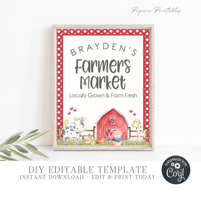 EDITABLE Farmers Market Sign DIY Farm Birthday Party Signs | Etsy