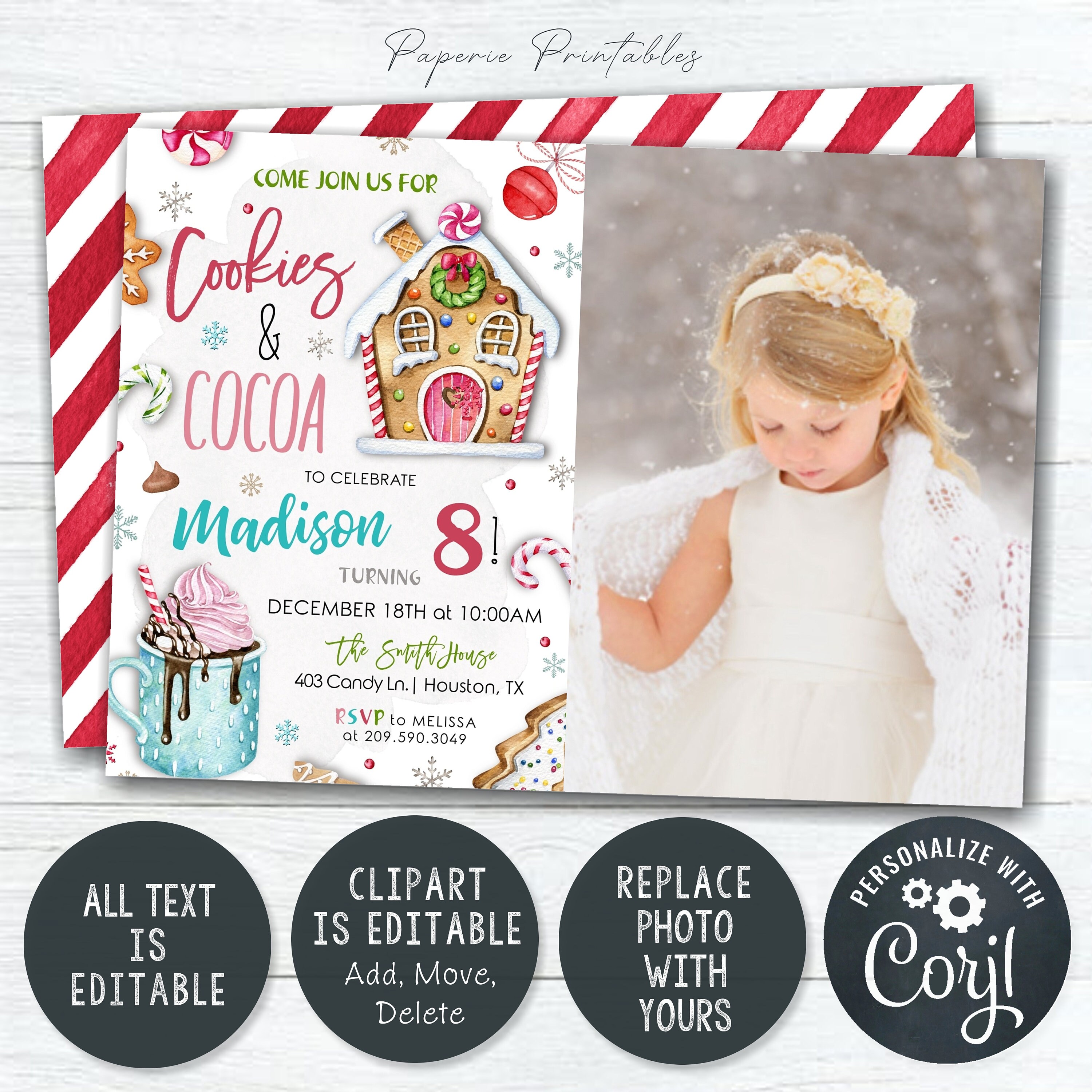 EDITABLE Cookies & Cocoa Birthday Invitation Christmas | Etsy