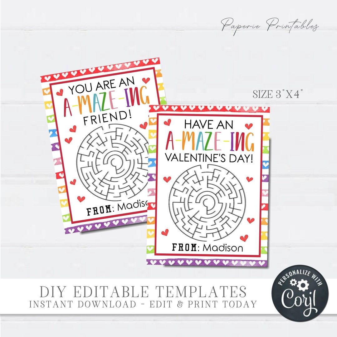 Maze Valentine's Day Card: Editable School Valentine (DIY W/corjl) - Etsy