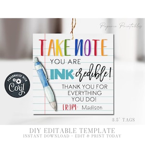 Editable Pen Teacher Appreciation Gift Tag (DIY Corjl Template) - Etsy