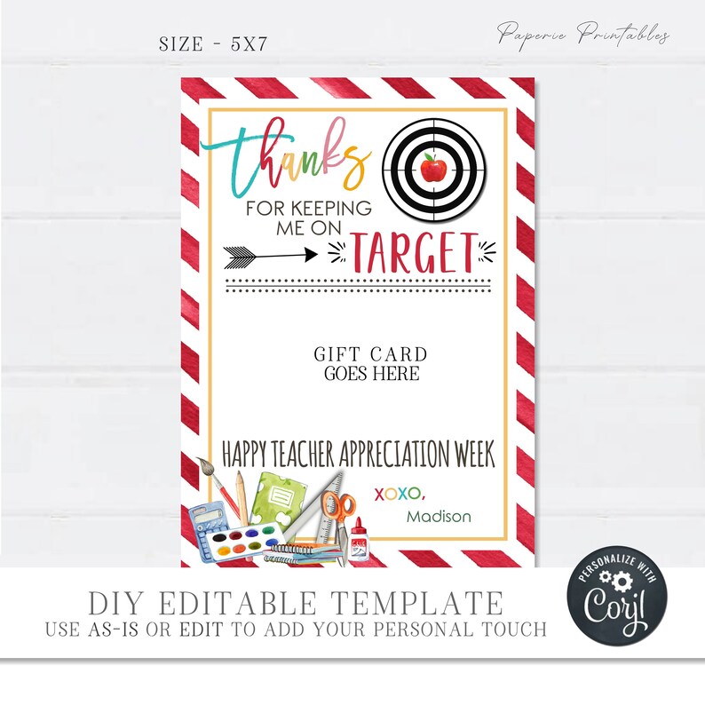 Editable Teacher Appreciation Gift Card Holder (5x7) (corjl) - Etsy