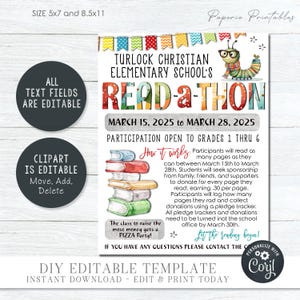 Editable School Read-a-thon Flyer Template (DIY, Corjl) - #SCFLYR19 - Etsy