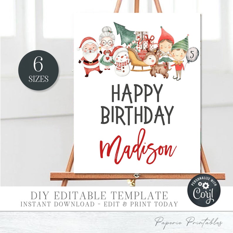 Editable Christmas Birthday Party Sign Happy Birthday Sign - Etsy