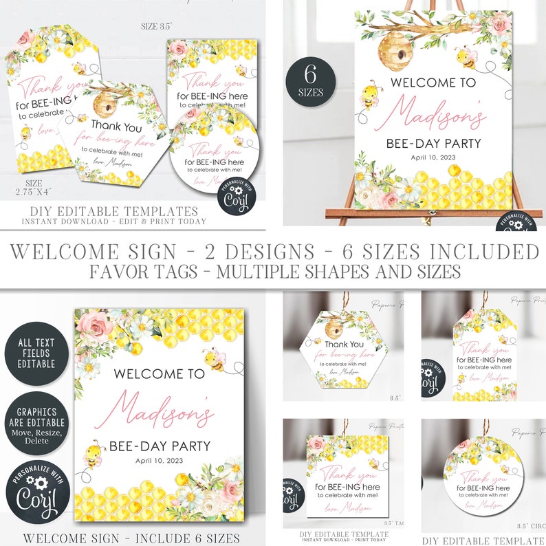 EDITABLE First Bee-day Birthday Decorations Bee Birthday - Etsy